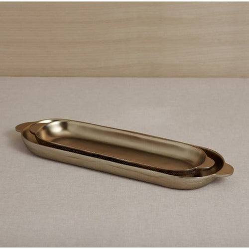 Pair of Narrow Antique Brass Trays