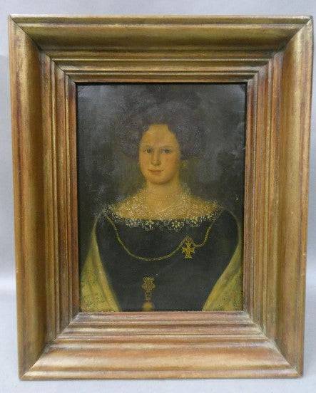Portrait of Royalty Woman Painting on Tin, 1680's, unsigned, in Wood F