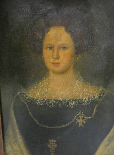 Portrait of Royalty Woman Painting on Tin, 1680's, unsigned, in Wood F